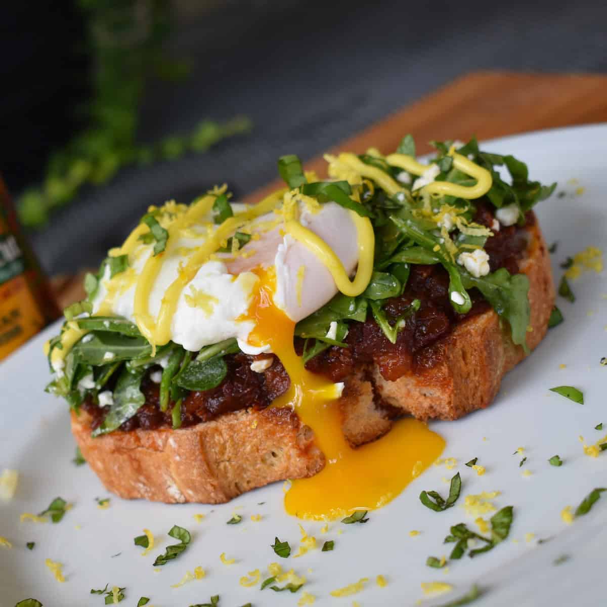 Sun-dried Tomato and Bacon Jam Toast, with Poached Eggs and Citrus ...