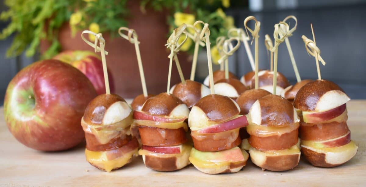 Sausage, Apple and Gouda Pretzel Bite Sliders - The Savory Tart